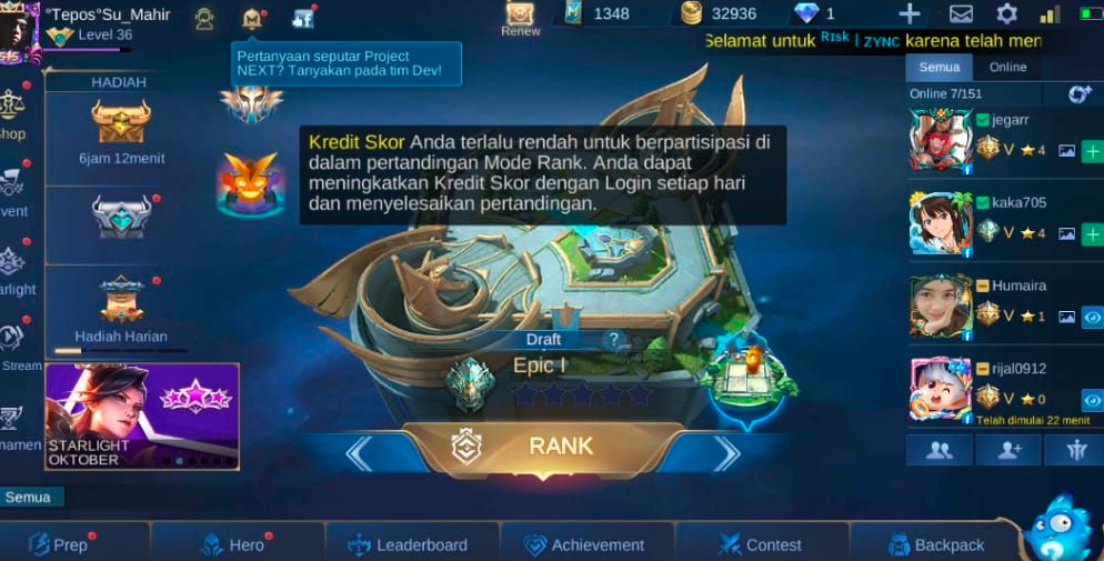 Cara Melihat Kredit Skor dalam Game ML
